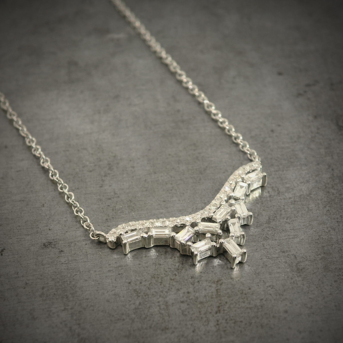 Artfully Asymmetrical White Gold and Diamond Necklace — William Travis Jewelry