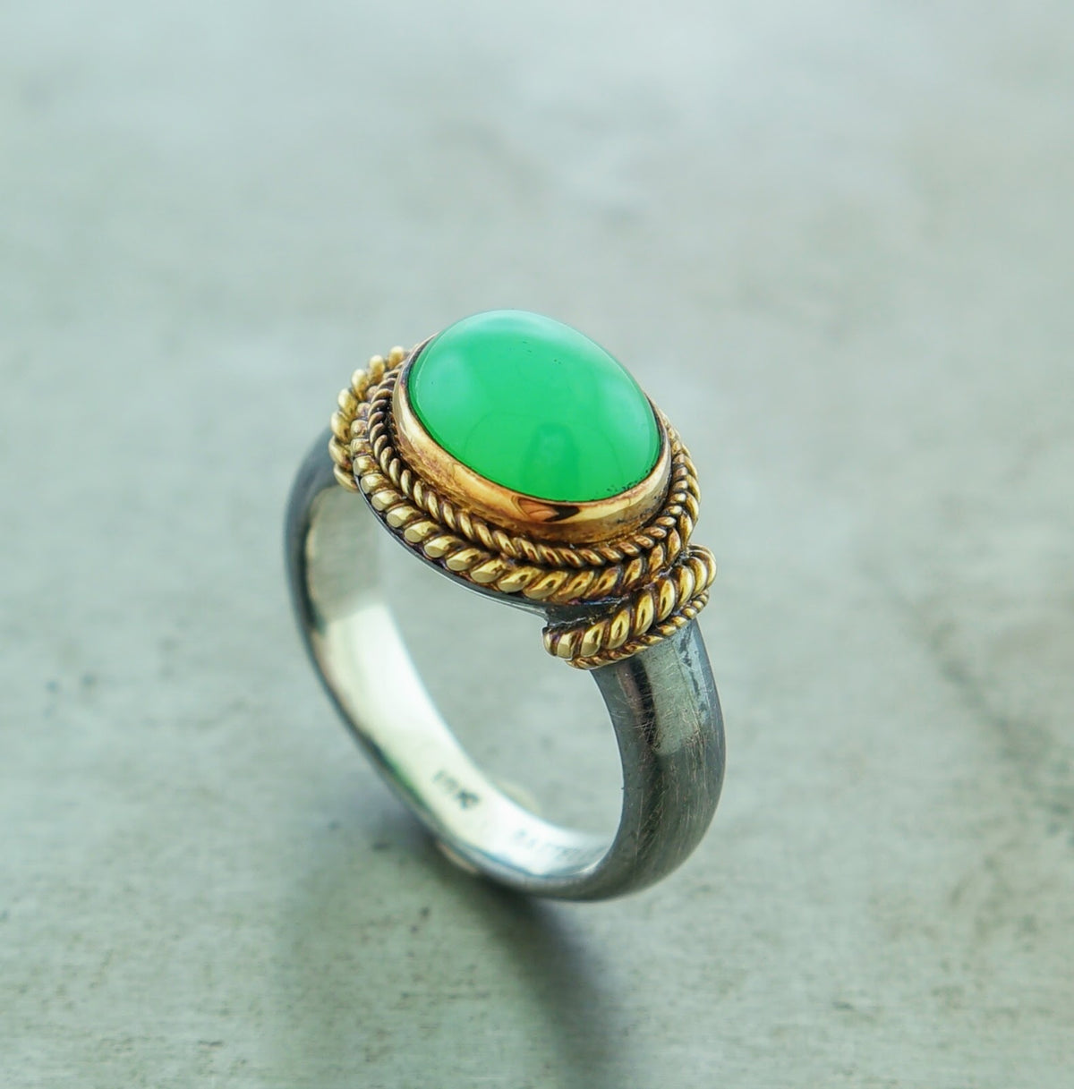 Chalcedony Oxidized Sterling Silver 18k Yellow Gold Ring — William ...